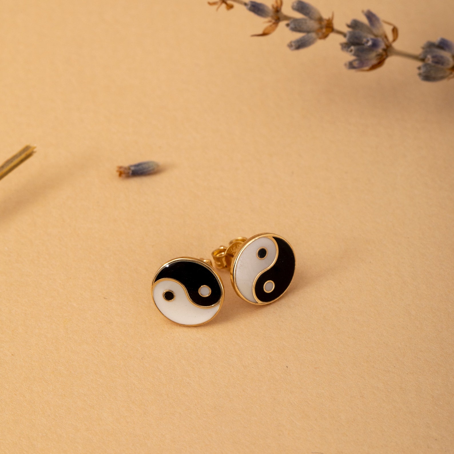 Yin Yang Stud Earring 14K 18K Solid Gold Real Gold Spiritual - Etsy