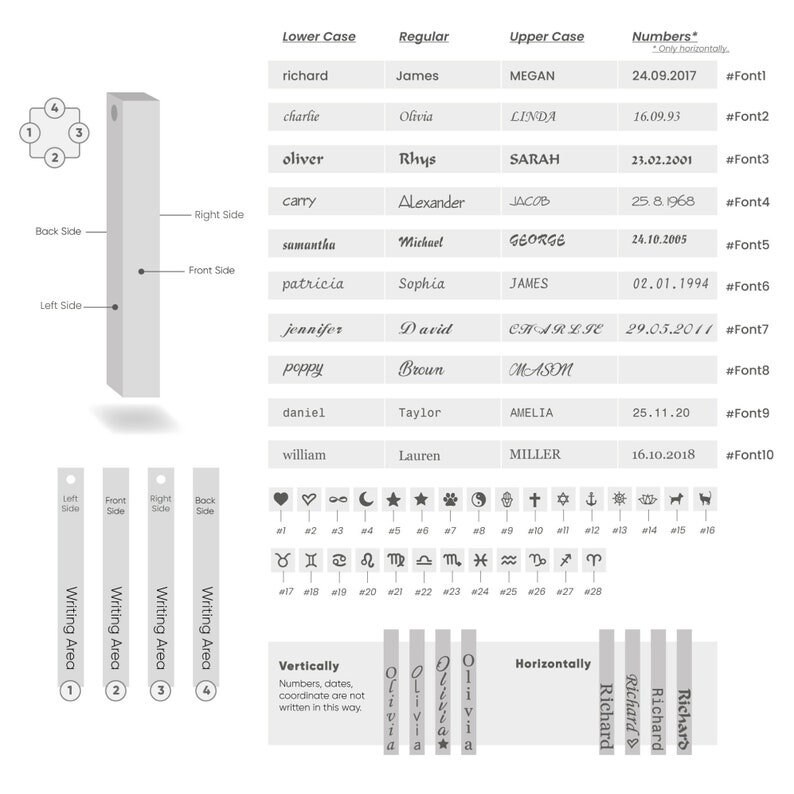 14K 18K Real Solid Gold Personalized Vertical Bar Pendant, Four Sided ...
