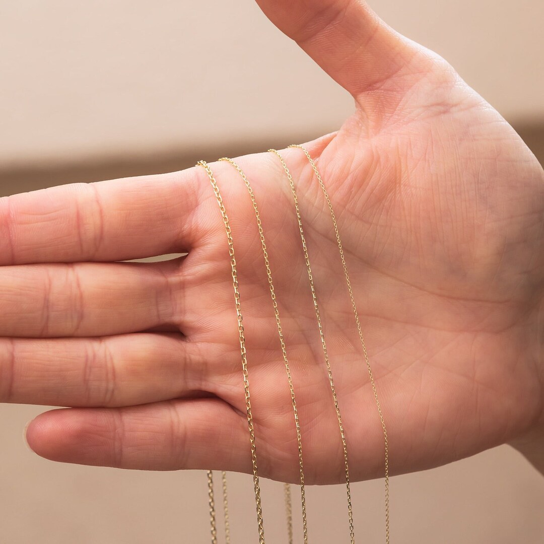 14K Solid Gold Cable Chain, 14K Gold Necklace Chain With Spring Ring or ...