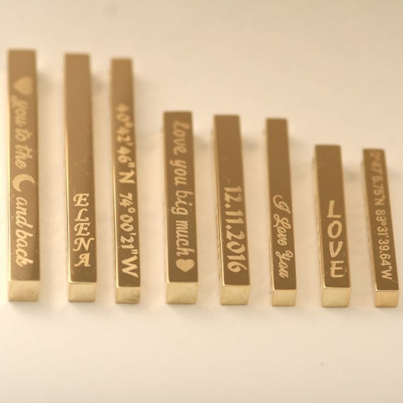 14K 18K Real Solid Gold Personalized Vertical Bar Pendant - Etsy