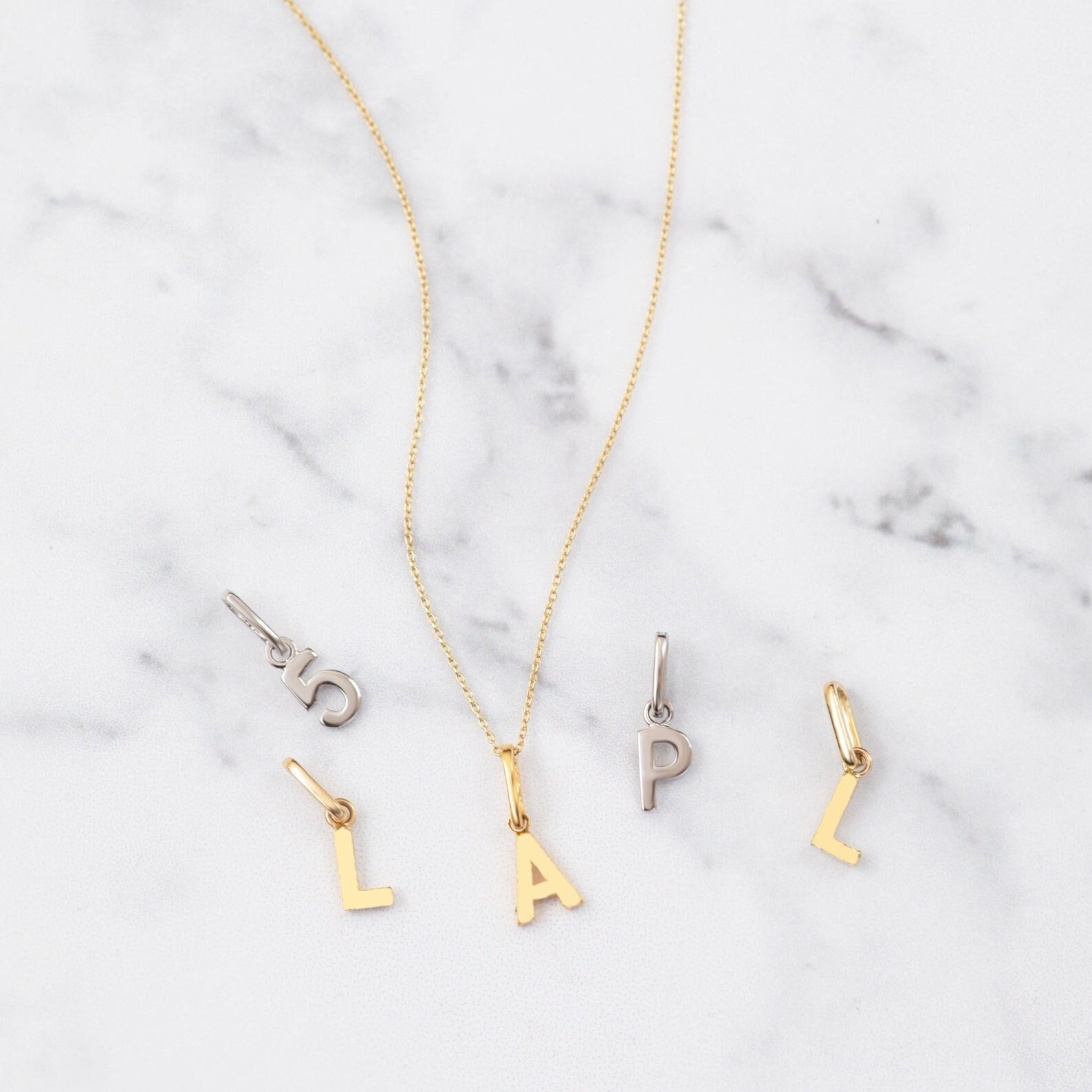 Custom Initial Pendant 14K 18K Solid Gold • Dainty Dangle Plain Gold ...