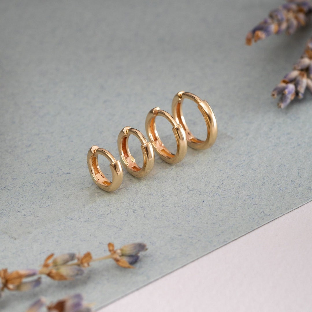 14K 18K Real Solid Gold Tiny Hoop Earrings • Sleeper Huggie Hoops ...