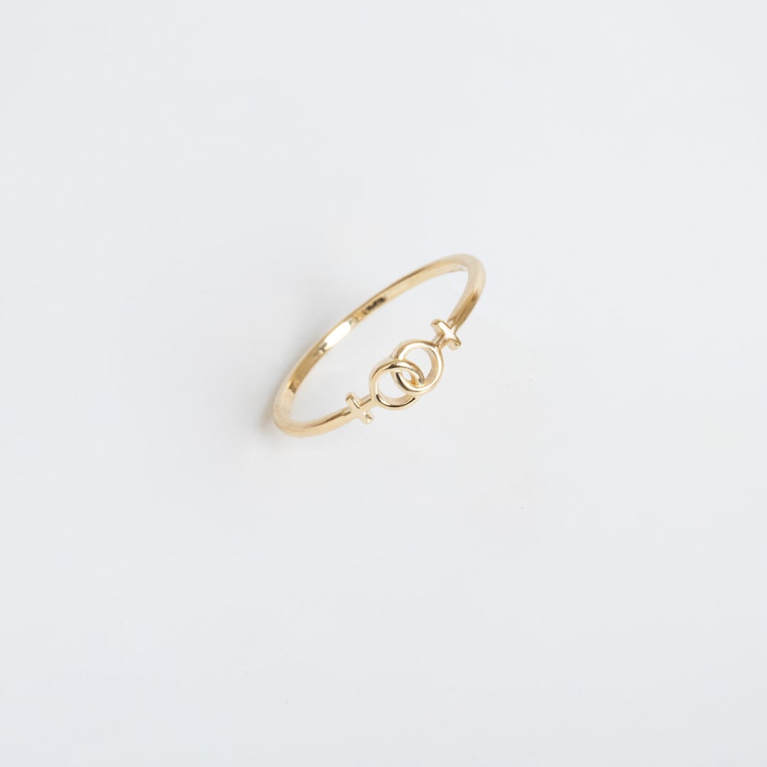 14K 18K Gold Double Venus Ring, Venus Symbol Ring, LGBTQ+ Pride Jewelry ...