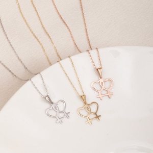 14K 18K Real Gold Double Venus Symbol Necklace, Pride Jewelry, Female ...