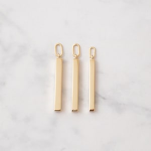 14K 18K Real Solid Gold Personalized Vertical Bar Pendant, Four Sided ...