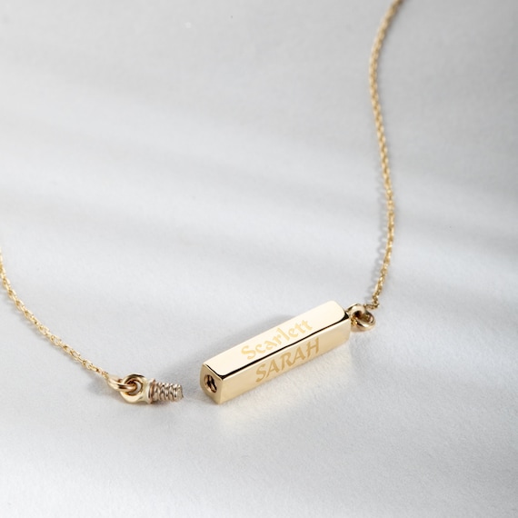 14K Solid Gold Minimalist Horizontal Bar Cremation Urn Necklace Custom Engraved Pet Human Ashes Holder Necklace Keepsake Memorial Jewelry Etsy