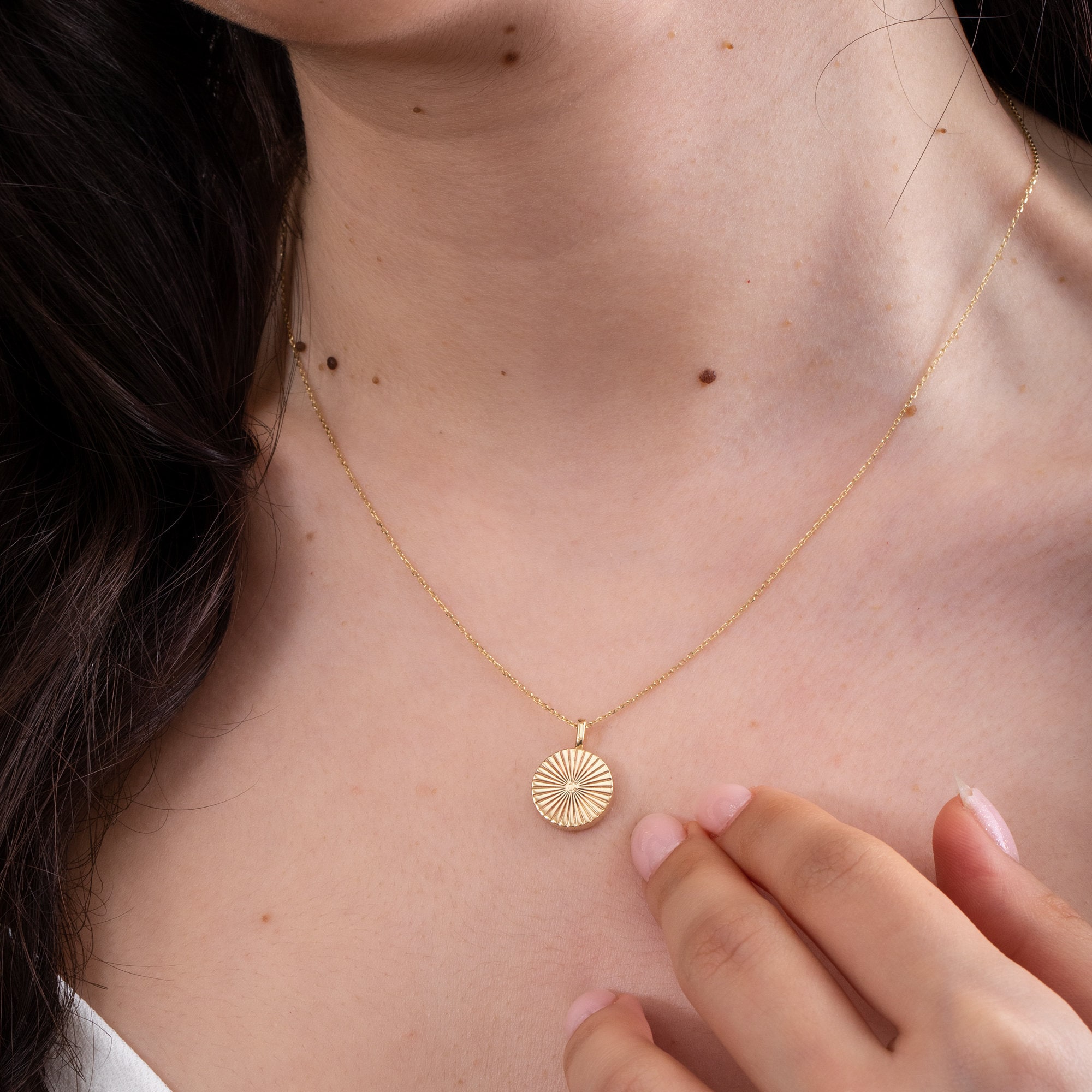 14K 18K Solid Gold Cremation Pendant, Round Serrated Urn Pendant ...