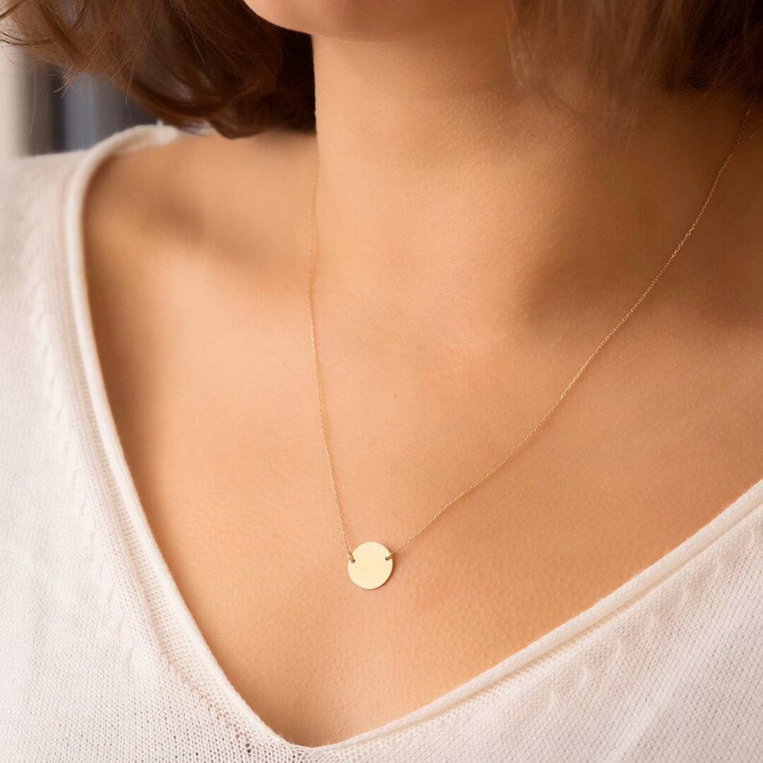 14K Solid Gold Medallion Disk Necklace, Gold Disc Medallion Necklace ...