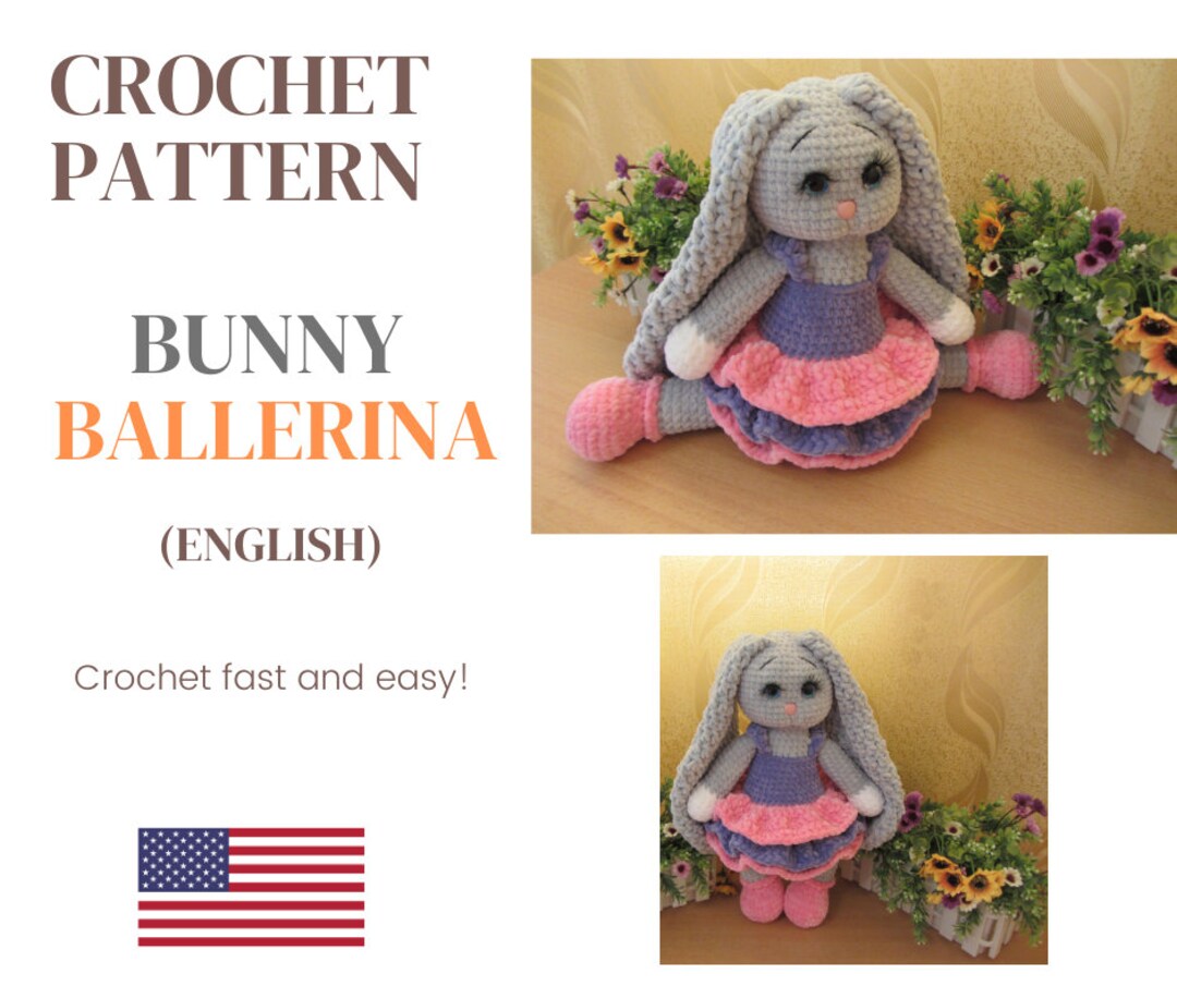Big Bunny Ballerina Crochet Pattern english, Stuffed Rabbit Dancer ...