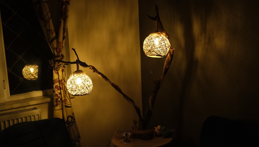 Authentic Wood Table Lamp, Handmade Wooden Decor, Rustic Style Lighting ...