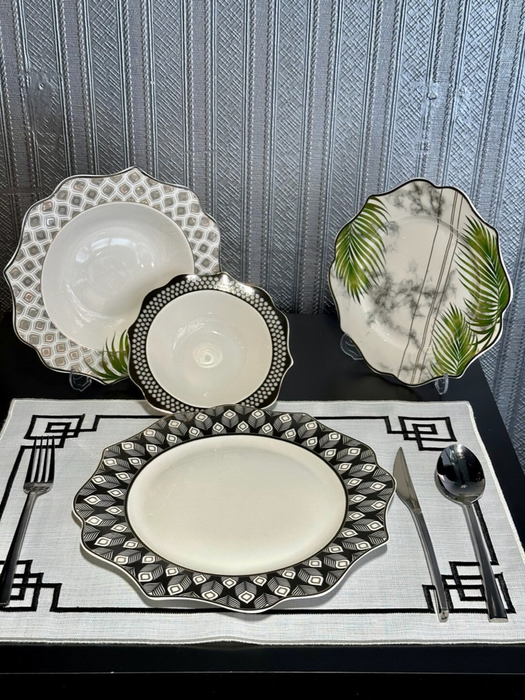 Leaf Pattern Dinnerware Set 6 Person 24 Pieces Bone China - Etsy