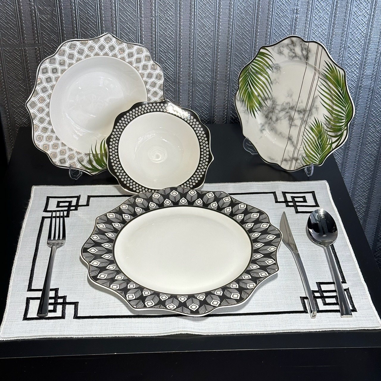 Leaf Pattern Dinnerware Set 6 Person 24 Pieces Bone China - Etsy