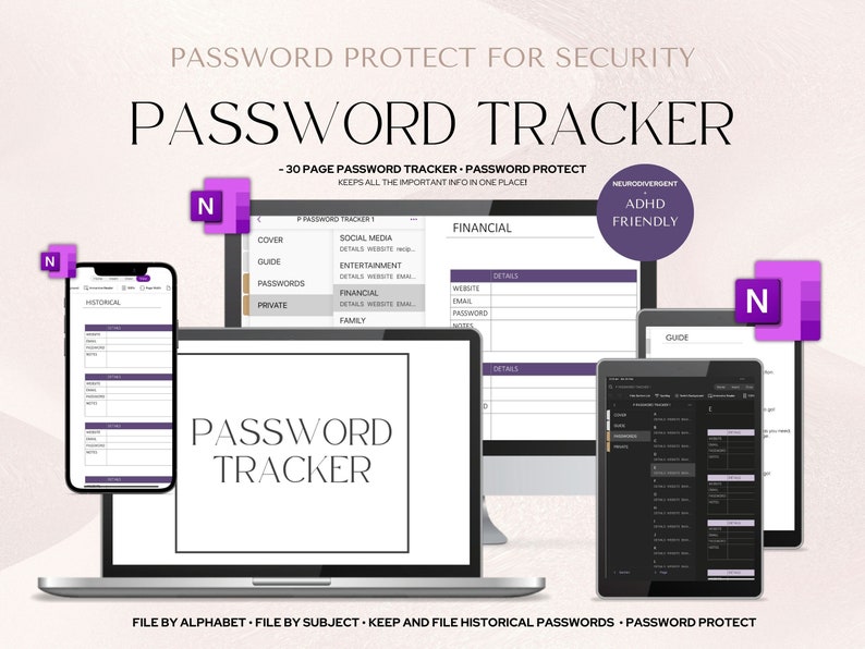 Digital PASSWORD TRACKER Book Log Onenote | Hyperlinked Password Keeper ...