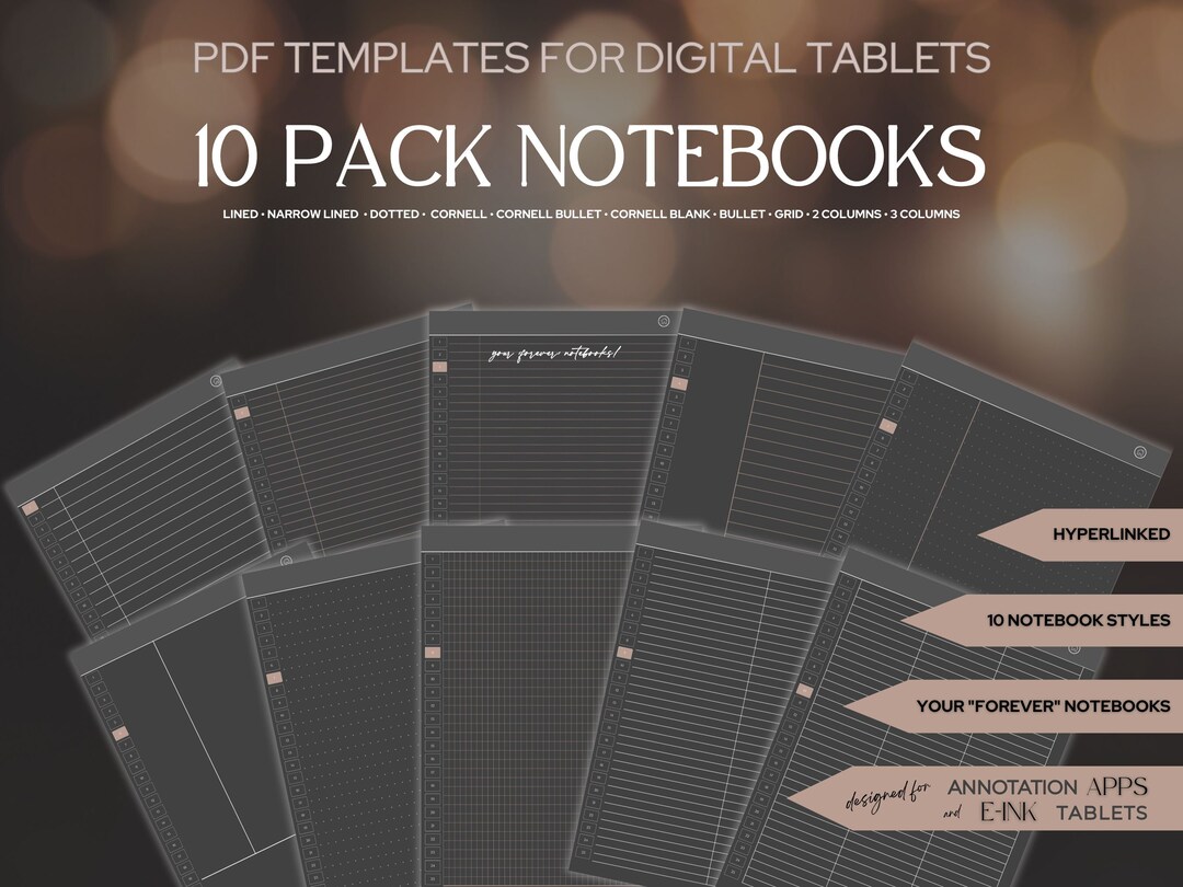 NOTEBOOKS 10 Pack Dark Mode | Hyperlinked Digital Notebooks X 10 Styles ...