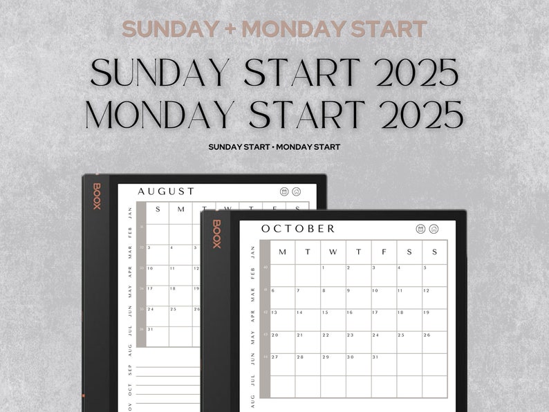 2025 Monthly Planner for BOOX Tablets | Hyperlinked, Sunday/monday ...