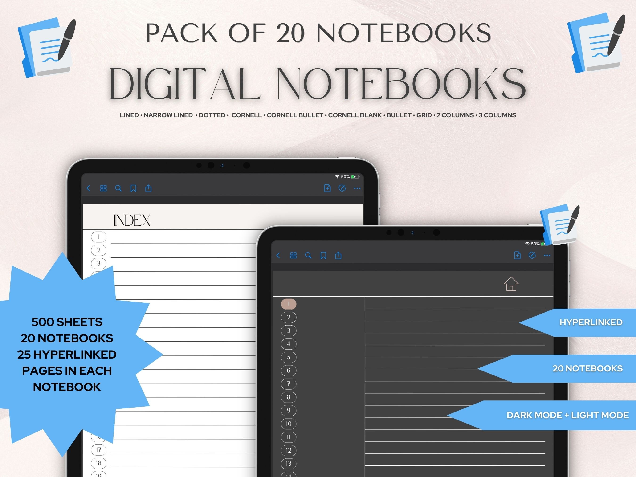 DARK MODE and Light Mode Notebooks 20 Pack for iPad and Goodnotes ...