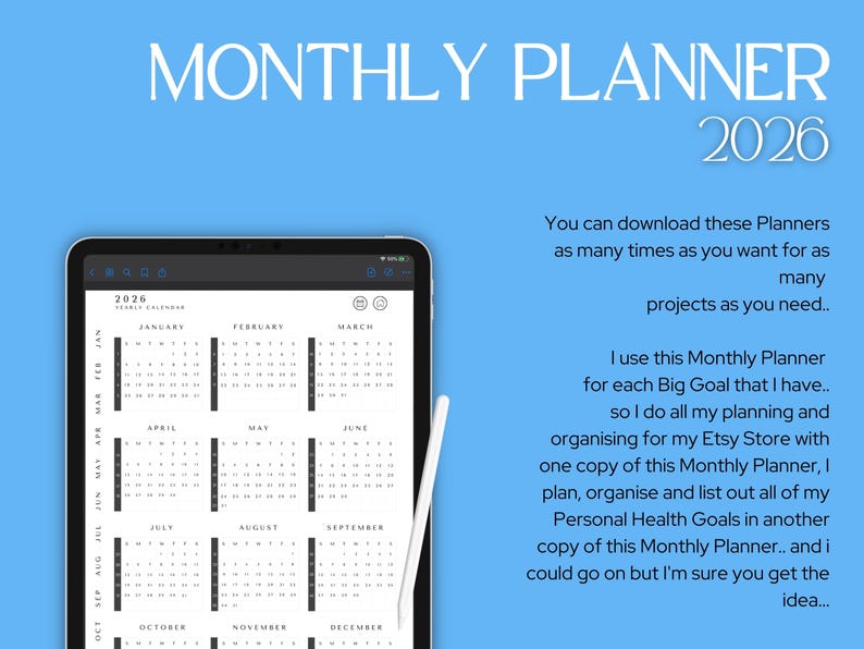2026 Monthly Planner | Hyperlinked, Goodnotes Compatible (PDF Download ...