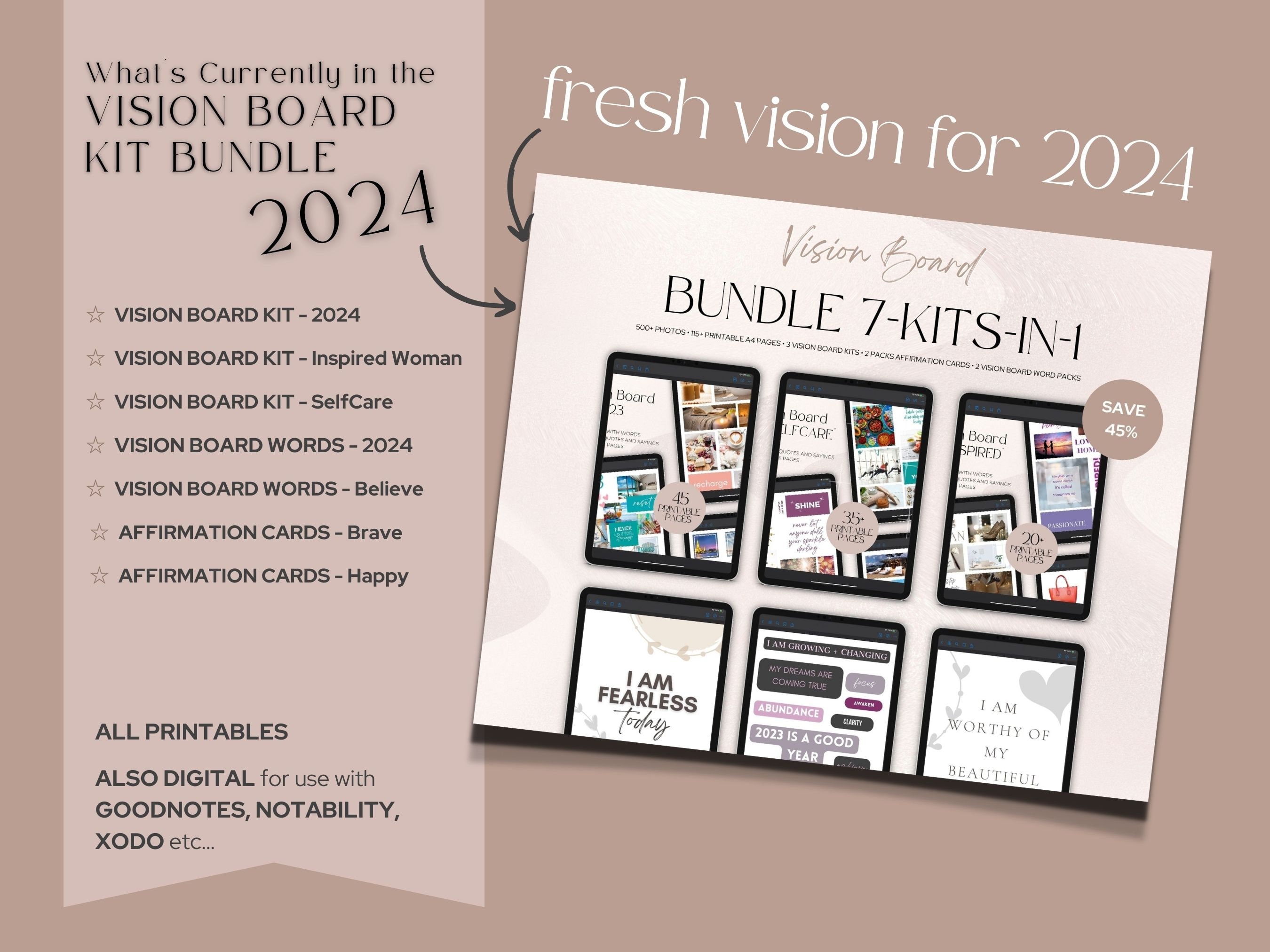 Vision Board Kit inspired Woman 200 PIECES Digital Vision Board ...