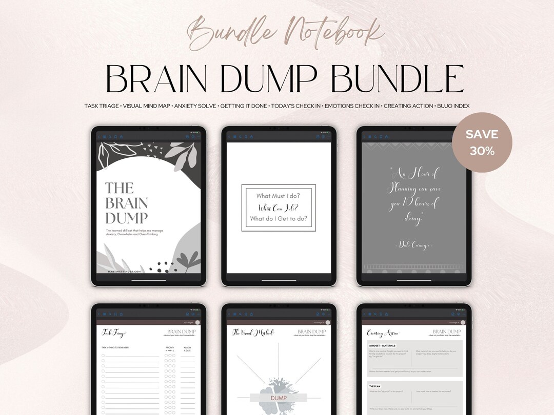 Brain Dump Bundle Digital Printable, ADHD Bullet Journal Brain Dump ...