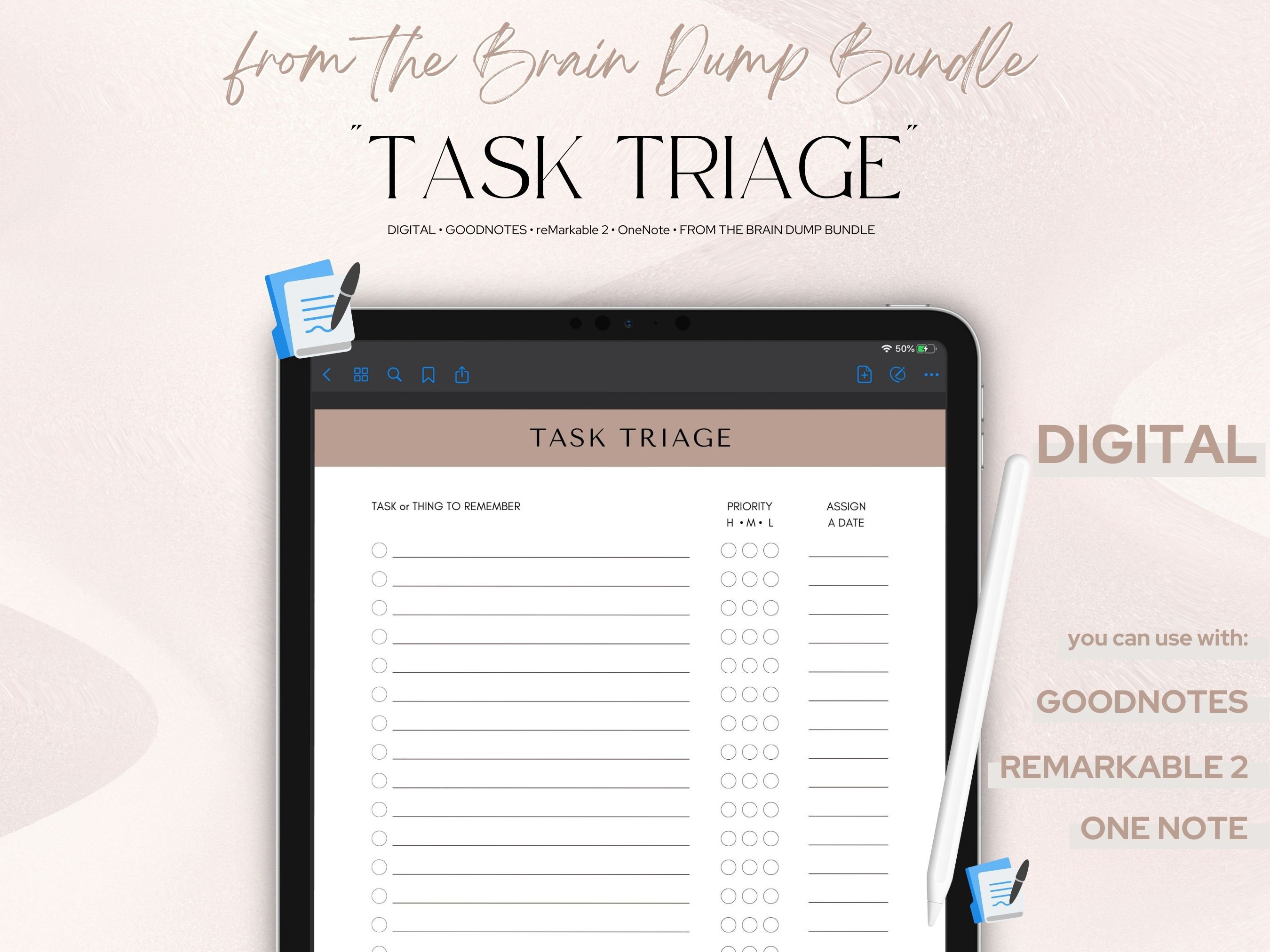 TASK TRIAGE for GOODNOTES Get Organised Help With Your Tasks Brain Dump ...