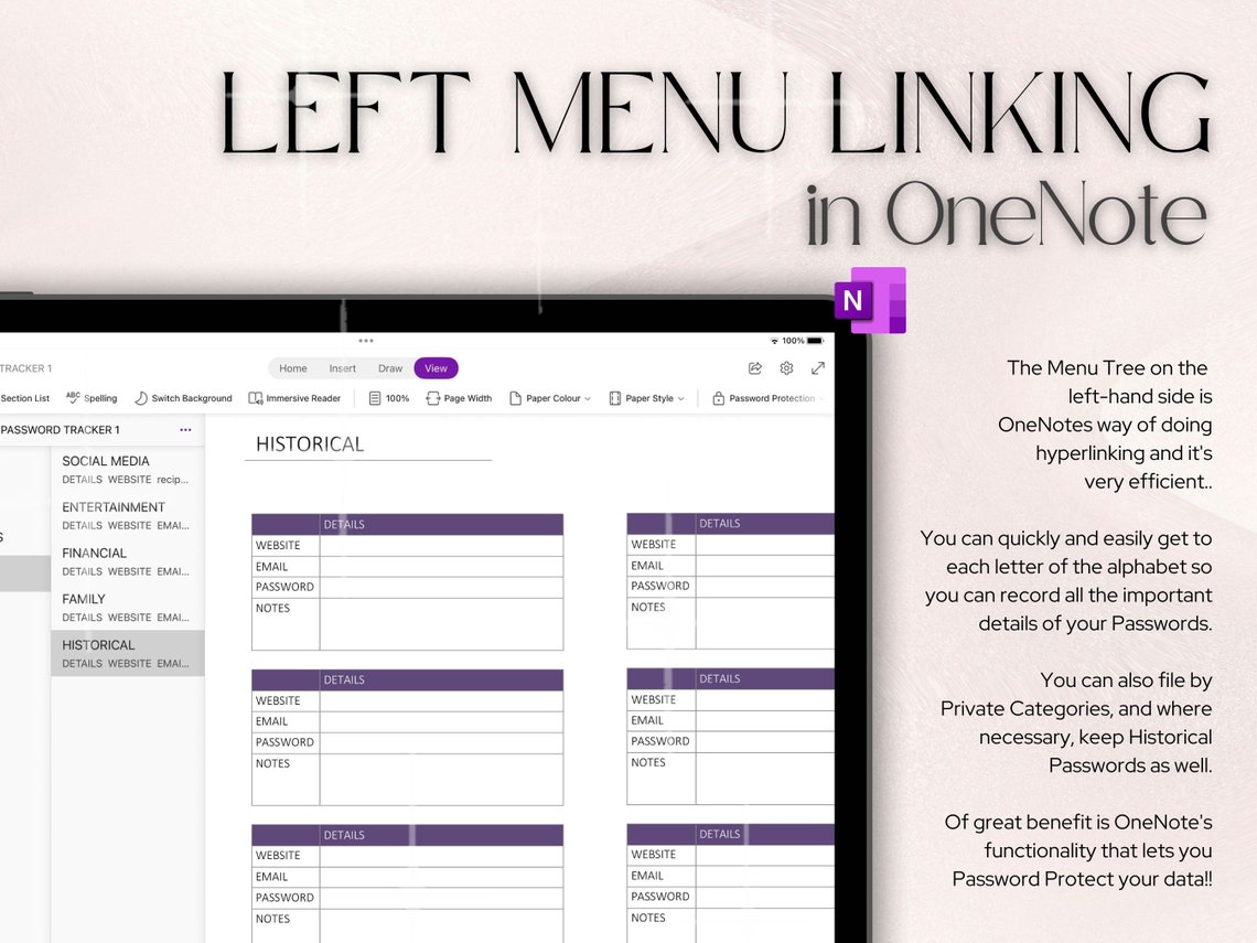 Digital PASSWORD TRACKER Book Log Onenote | Hyperlinked Password Keeper ...
