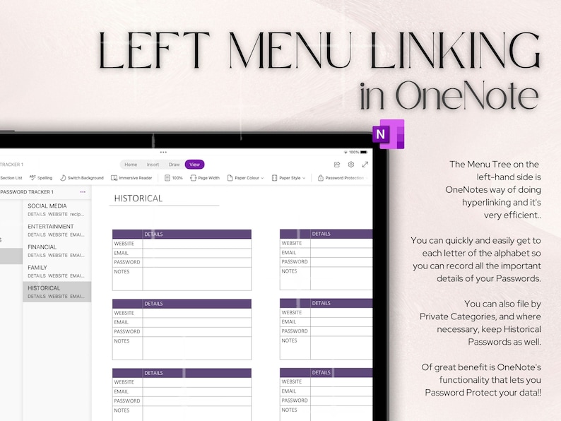 Digital PASSWORD TRACKER Book Log Onenote | Hyperlinked Password Keeper ...
