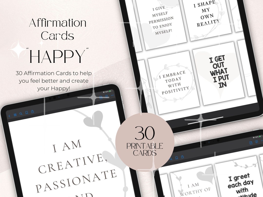 Affirmation Cards Digital Download, CREATE YOUR HAPPY, Printable ...