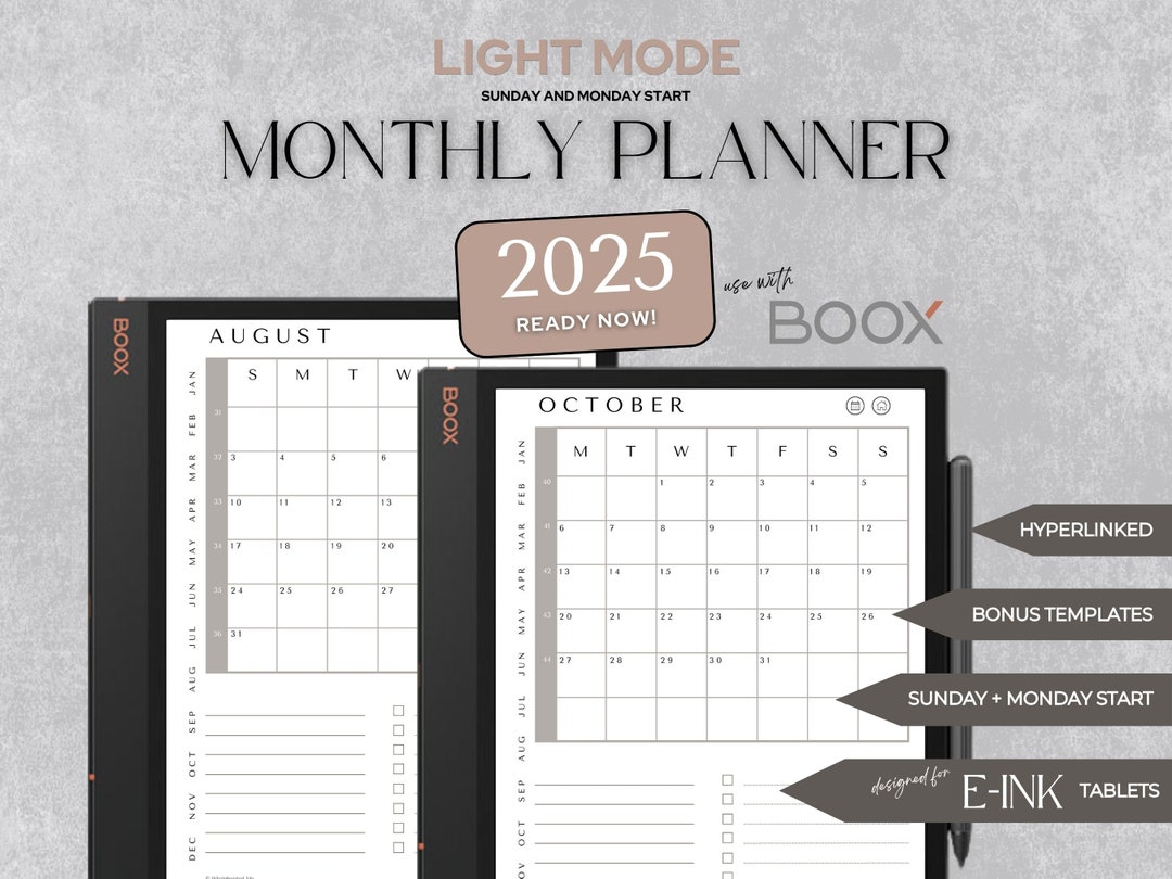 2025 Monthly Planner for BOOX Tablets | Hyperlinked, Sunday/monday ...