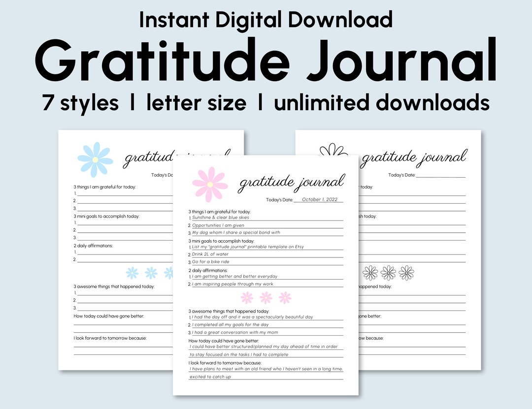 Gratitude Journal Printable Daily Tracker, Digital Download, Printable ...