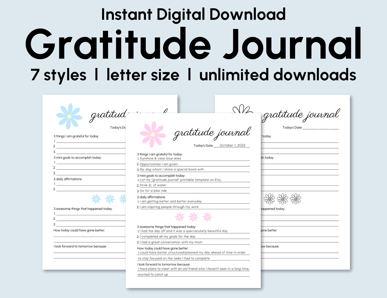 Gratitude Journal Printable Daily Tracker, Digital Download, Printable ...