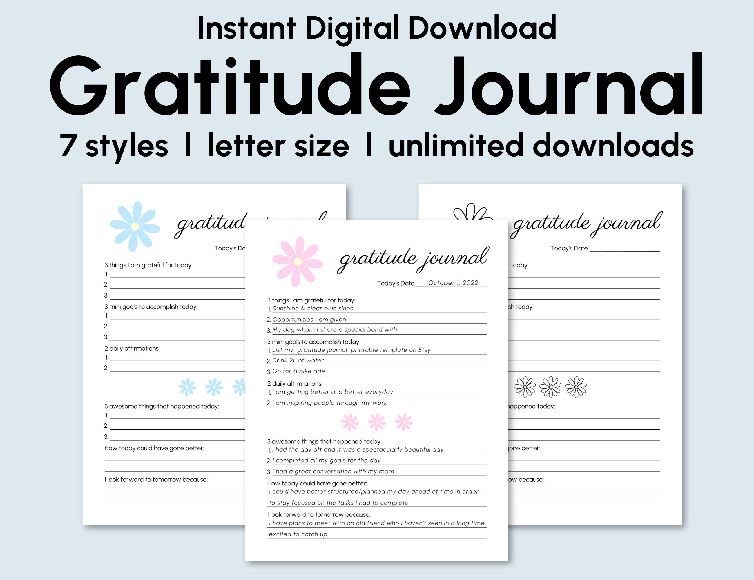 Gratitude Journal Printable Daily Tracker, Digital Download, Printable ...
