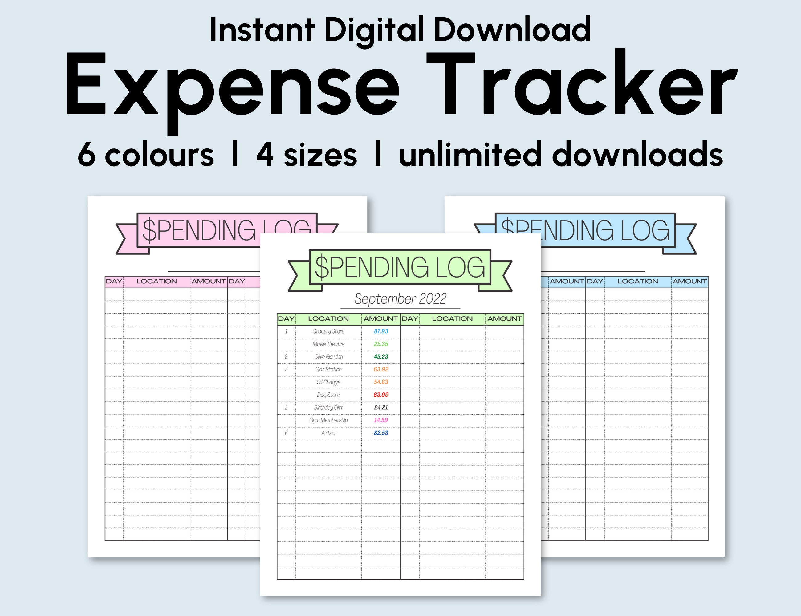 Spending Log, Expense Tracker Printable Digital Download. Budget ...