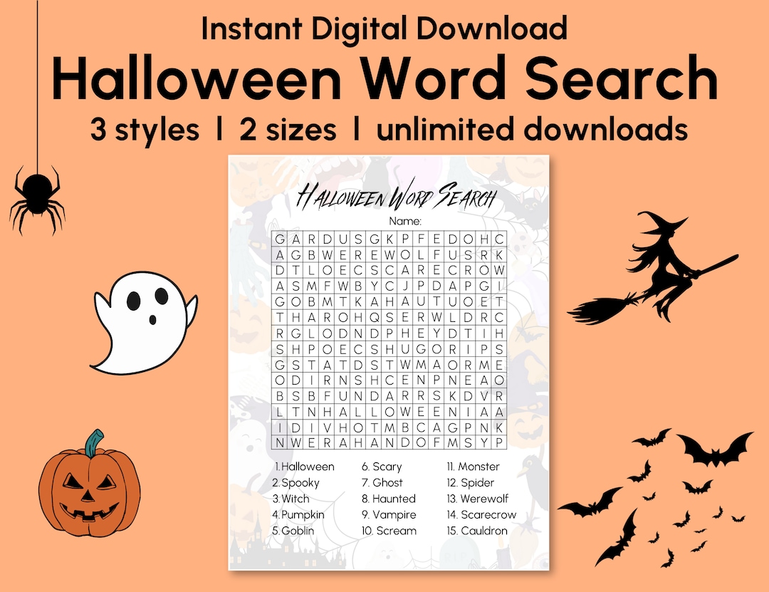 Halloween Word Search, Printable Halloween Game, Halloween Activity for ...