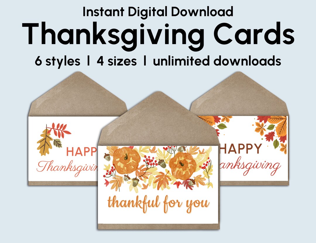 Printable Thanksgiving Cards, Instant Downloadable Card, Print at Home ...