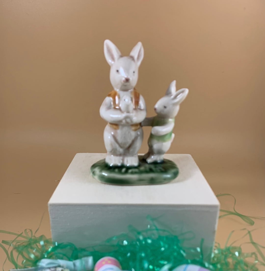 Vintage Albert Kessler Bunny Father and Son With Bird - Easter Decor - Etsy