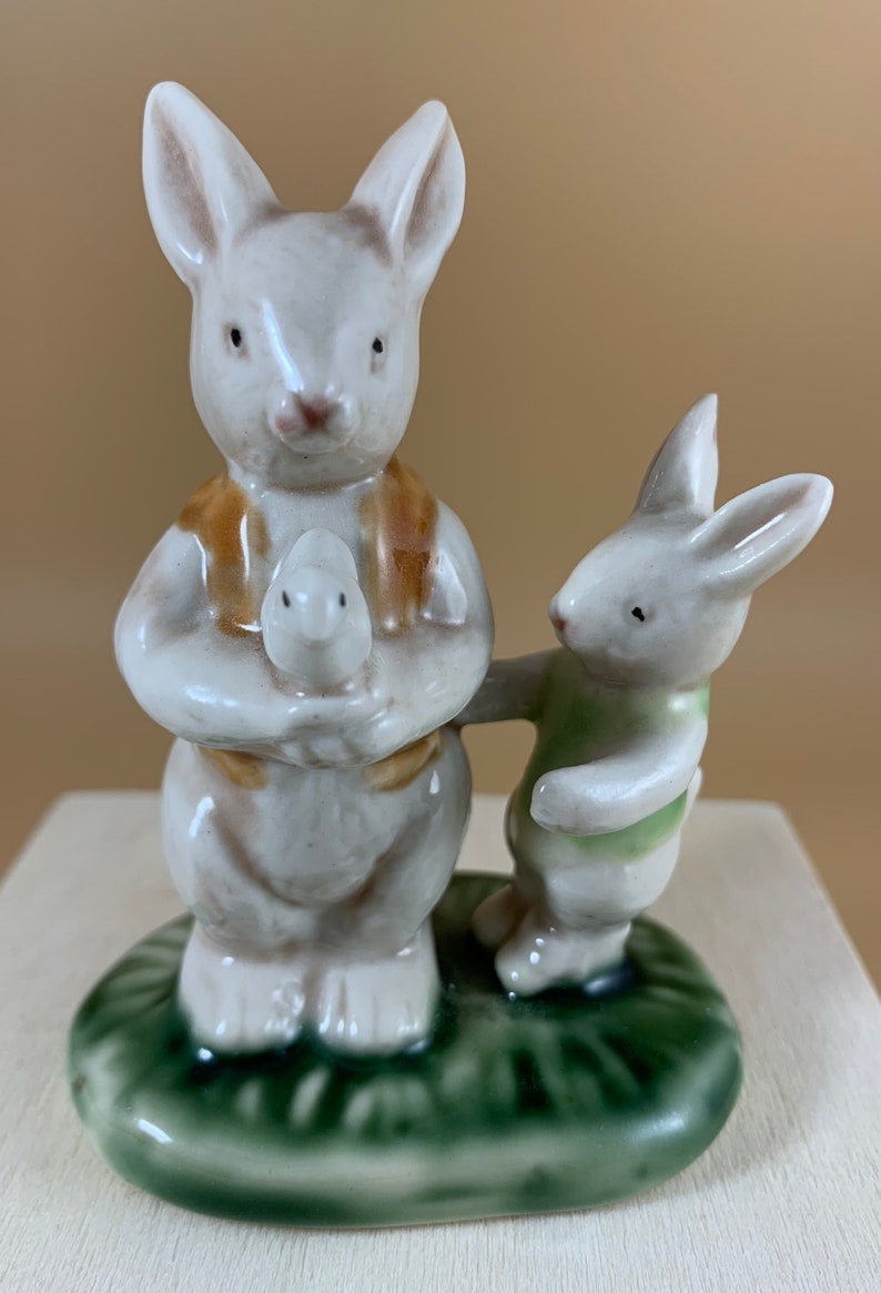 Vintage Albert Kessler Bunny Father and Son With Bird - Easter Decor - Etsy