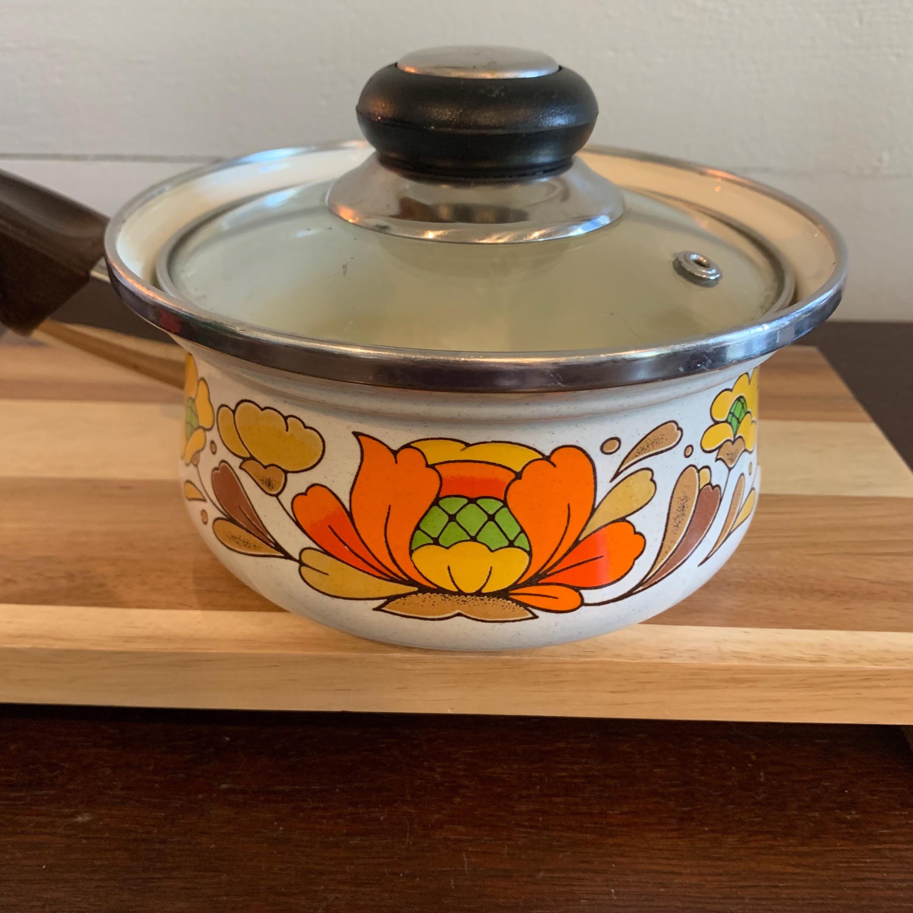 Sanko Ware Japan 1970’s Country Flowers Saucepan - Porcelain Enameled ...