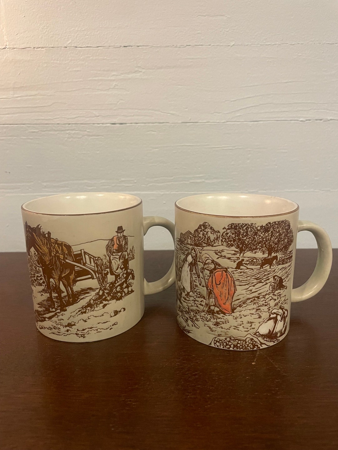 Amish Scene Mugs - 1970s Pair - Etsy