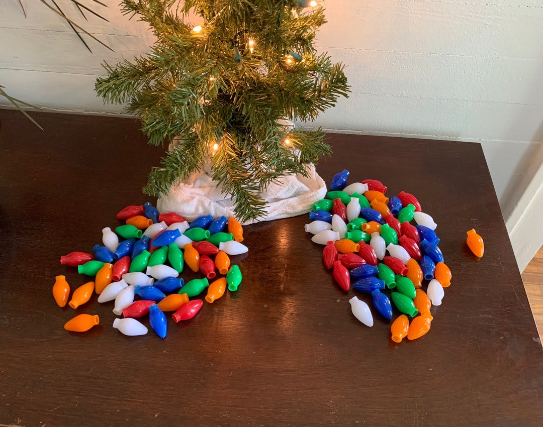 Vintage Heavy Plastic Bulb Shaped Mini Christmas Light Covers 5 Colors ...