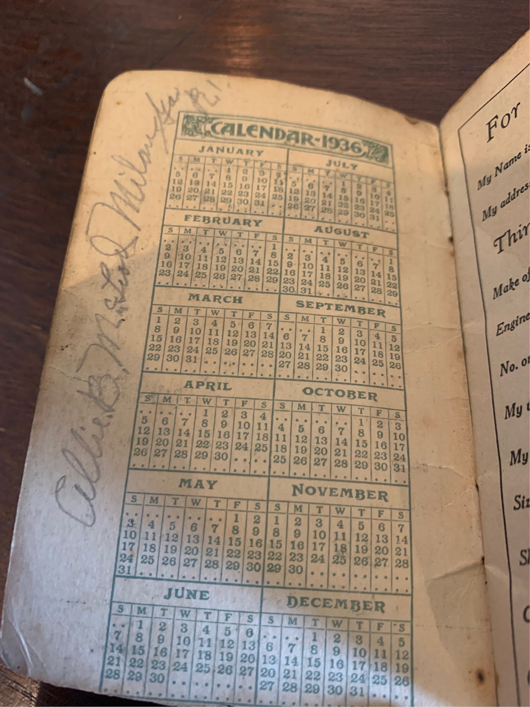 1936 Pocket Calendar and Note Pad - Royster Guano Company - Notes by ...
