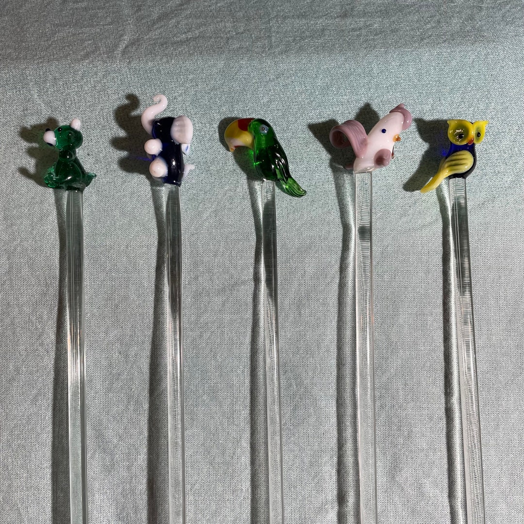 Glass Swizzle Sticks - Elephant, Teddy Bear, Toucan, Cockatoo, Owl - Etsy