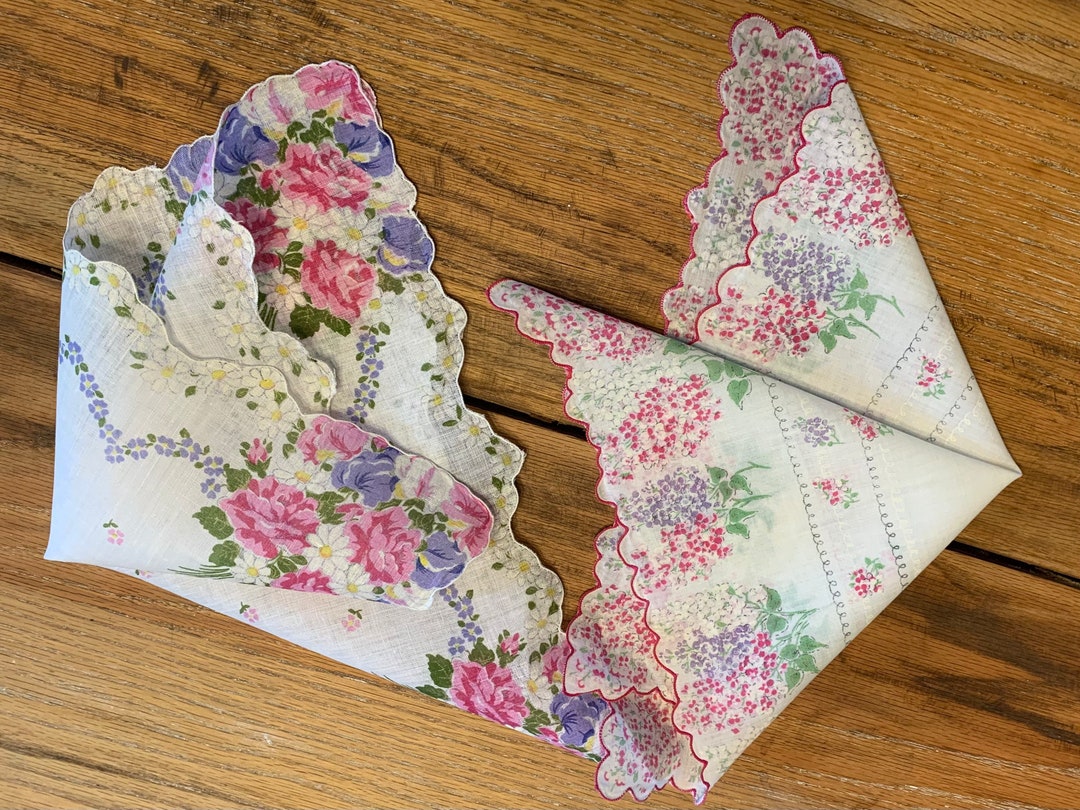 Beautiful Vintage Pink and Purple Flowered Handkerchiefs - Etsy