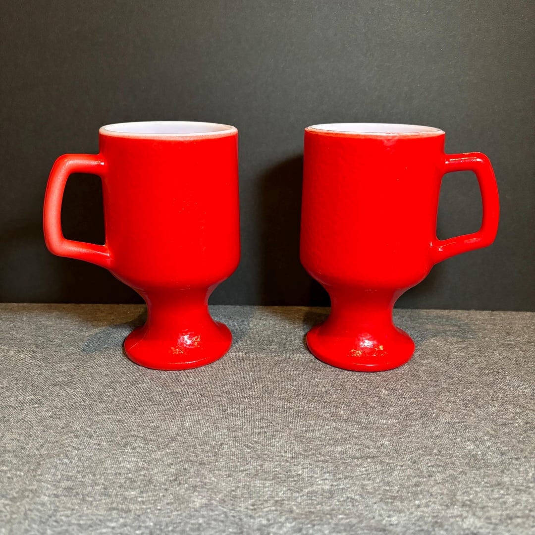 Red Pedestal Mugs - Set of Two - Etsy