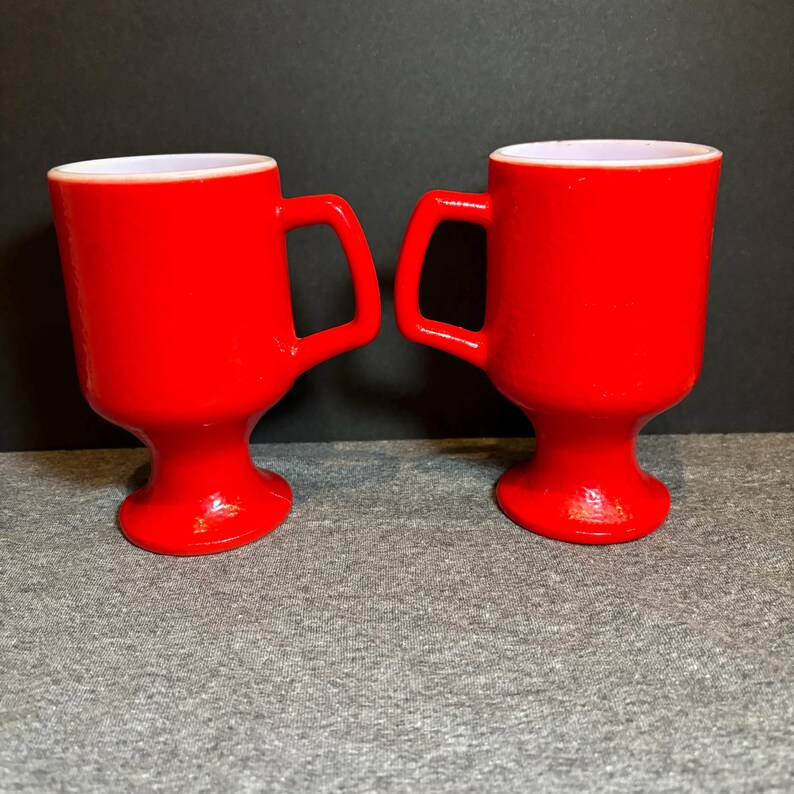 Red Pedestal Mugs - Set of Two - Etsy