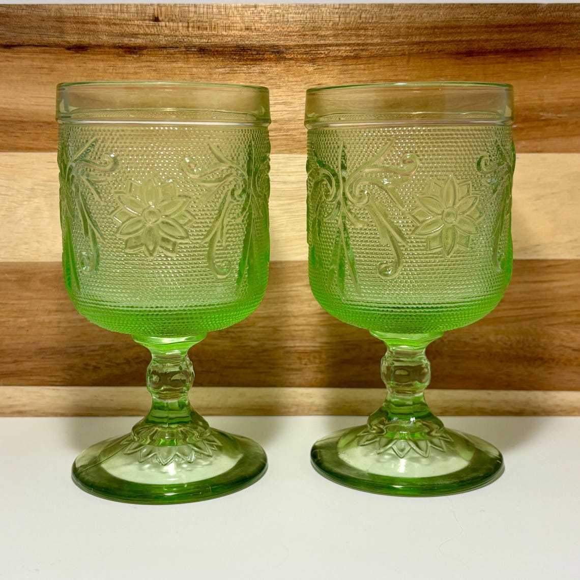 Chantilly Green Tiara Glass - Pair of Stemmed Glasses - Etsy