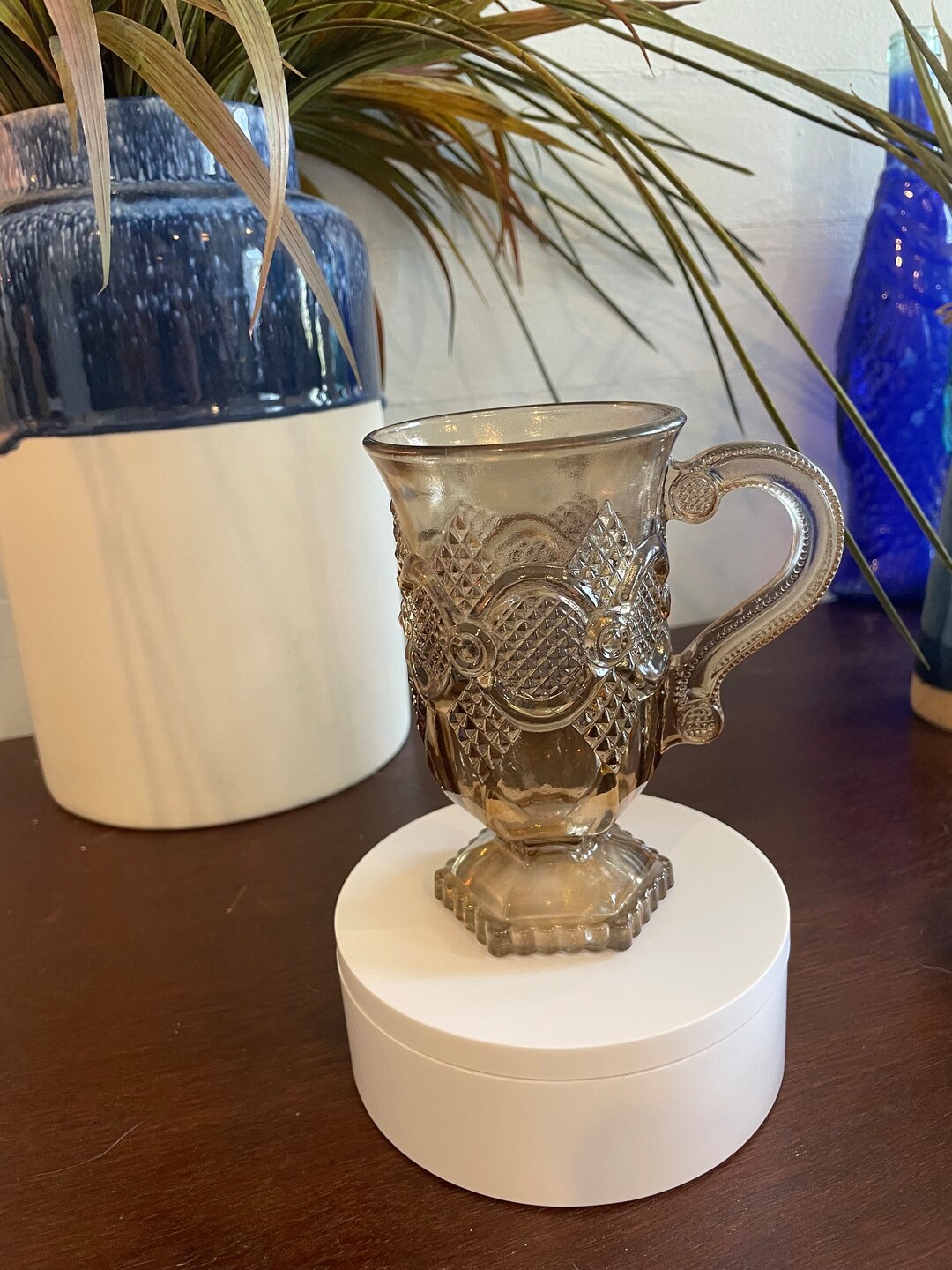 Avon Cape Cod Smoke Glass Pedestal Cup With Handle - Etsy