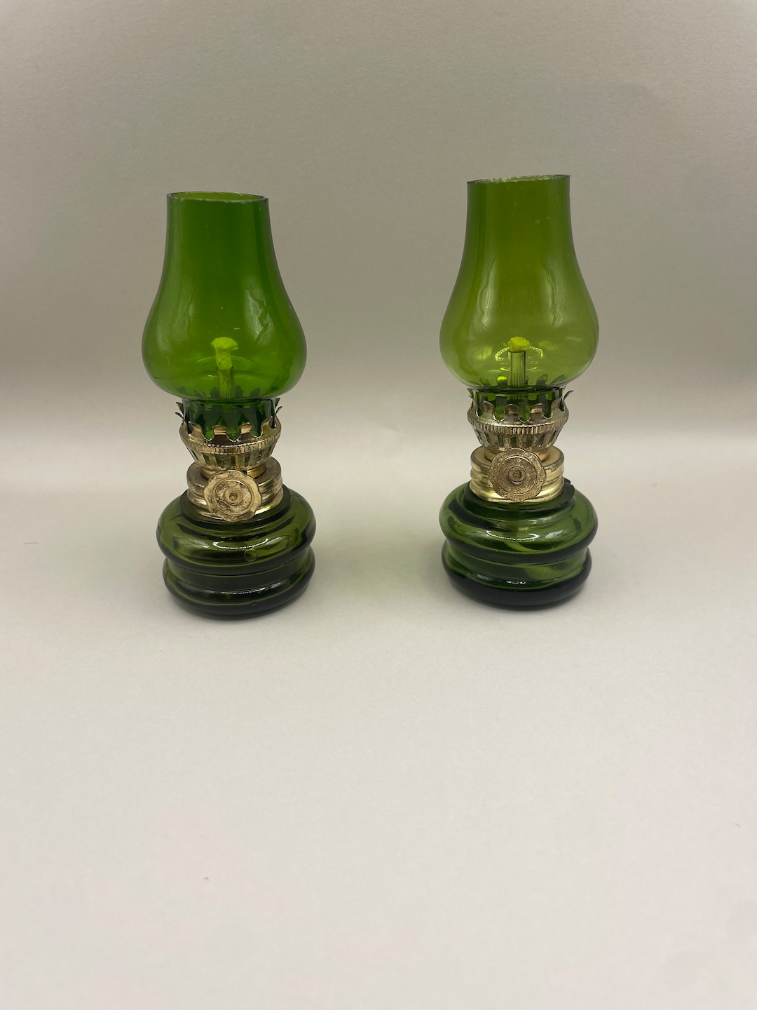 Mini Oil Lamps - Green Glass - Pair (2) - Etsy