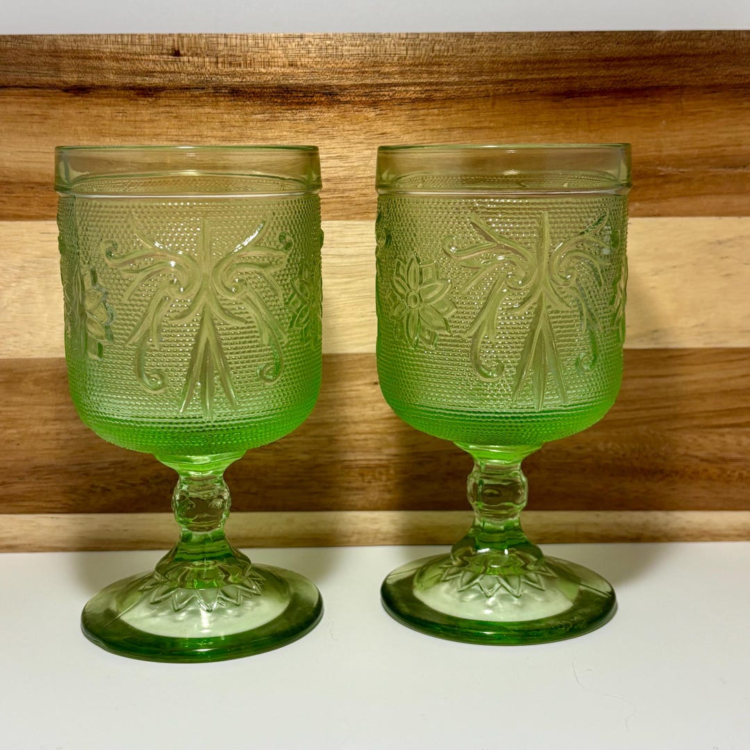 Chantilly Green Tiara Glass - Pair of Stemmed Glasses - Etsy
