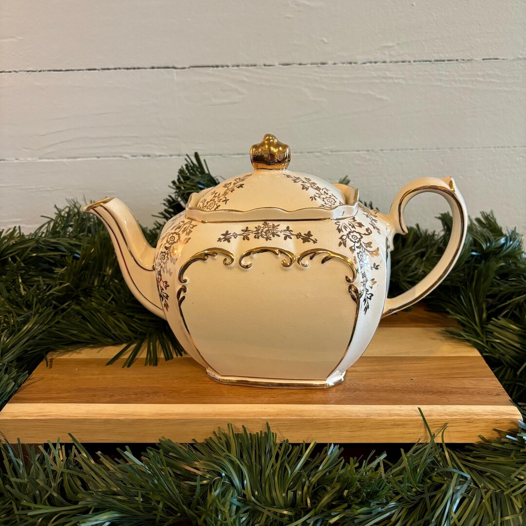 Sadler Gold & Ivory Cube Teapot - Etsy