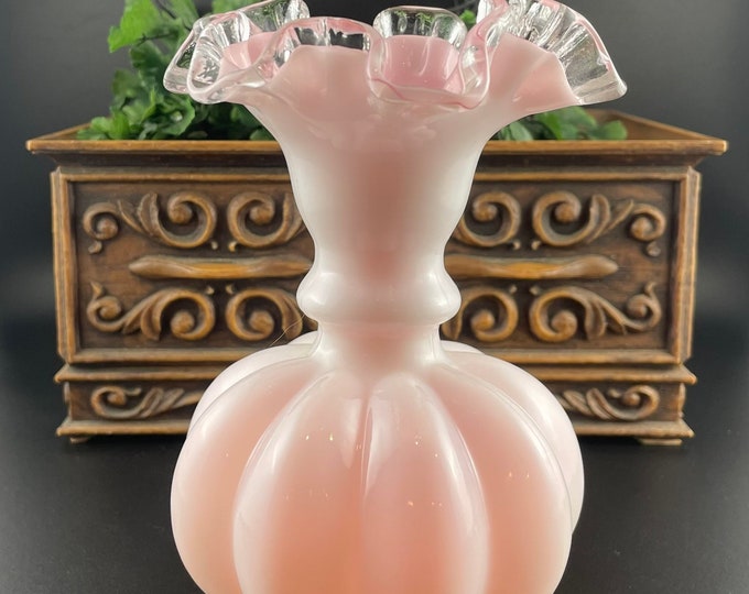 Fenton White and Pink Ruffle Edge Flower Vase - Etsy